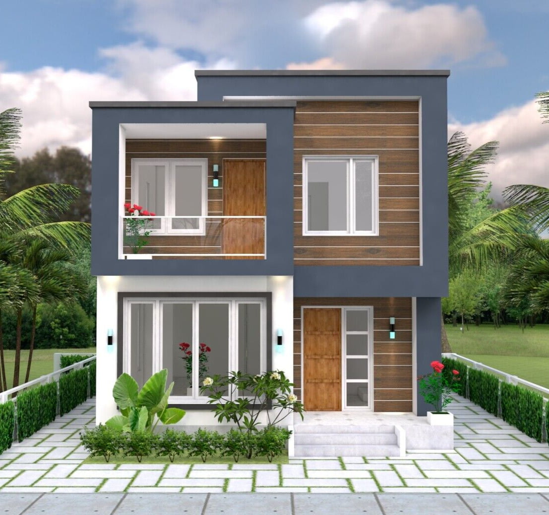 5×7 Meters Tiny House 2-Storey With Flat Roof ~ - HousePlans 24