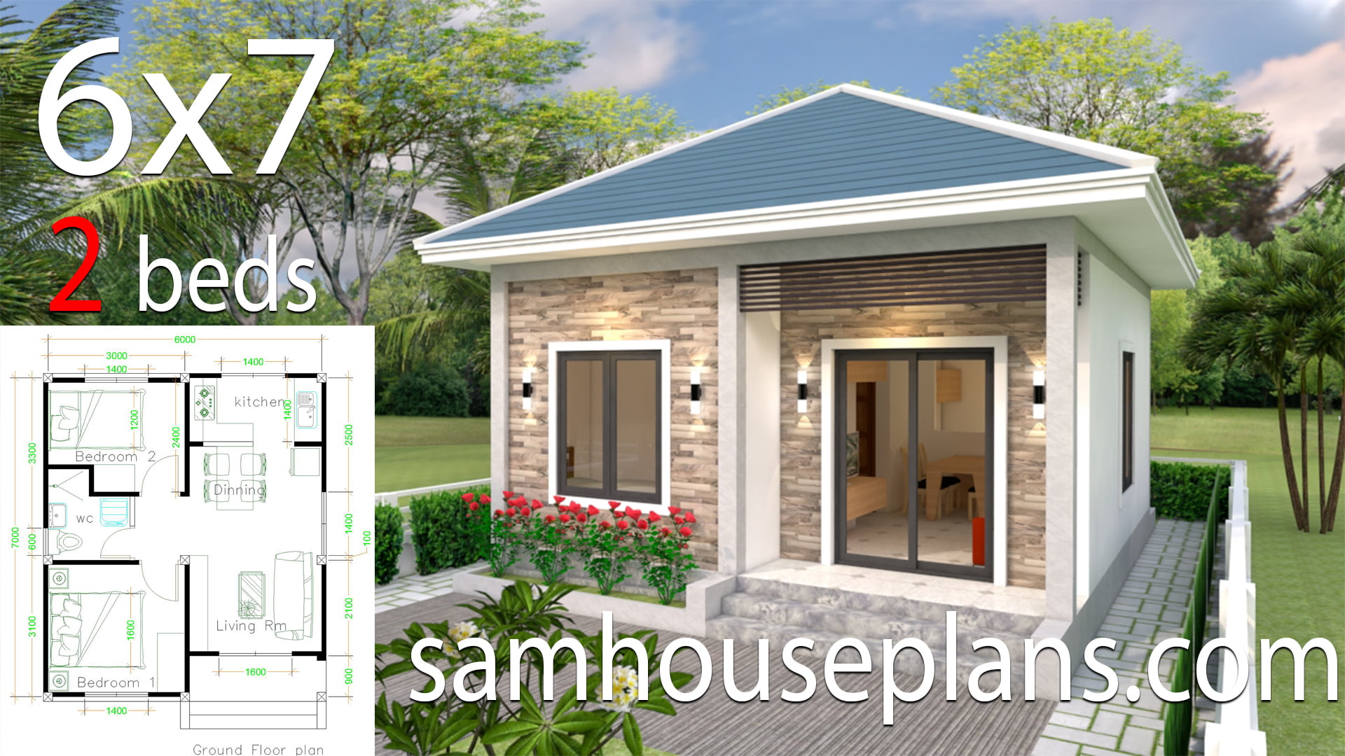 6 x 7 Meters House Design with 2 Bedroom and Roof Deck ~ - HousePlans 24